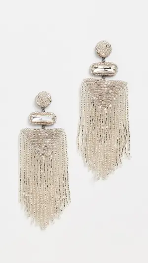 Deepa Gurnani Crystal Bar Fringe Earrings - Silver