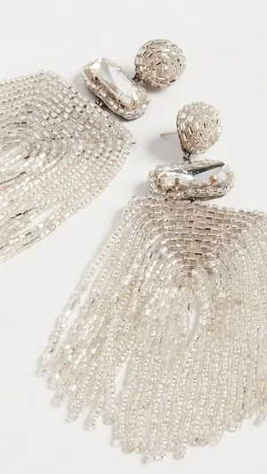 Deepa Gurnani Crystal Bar Fringe Earrings - Silver