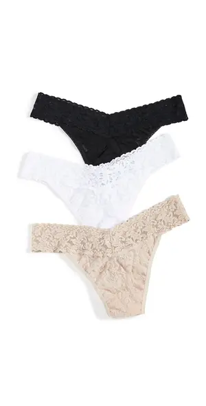 Hanky Panky Signature Lace Original Rise Thong 3 Pack Black/white/chai