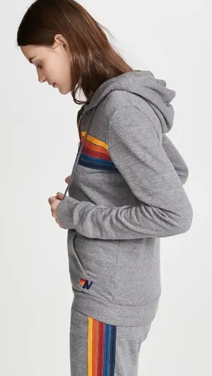 Aviator Nation Striped Zip-up Hoodie - Heather Grey