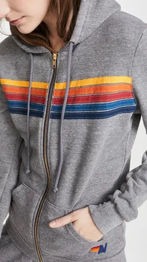 Aviator Nation Striped Zip-up Hoodie - Heather Grey