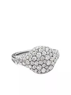 David Yurman 18kt White Gold Diamond Pinky Ring - Silver