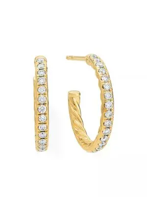 David Yurman 18kt Yellow Pavé Diamond Hoop Earrings