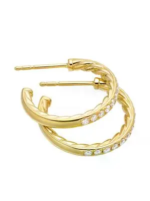 David Yurman 18kt Yellow Pavé Diamond Hoop Earrings