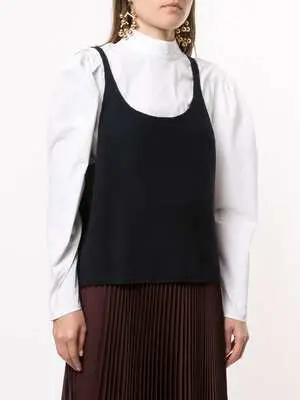 Tibi Sleeveless Wool Scoop Neck Sweater - Blue
