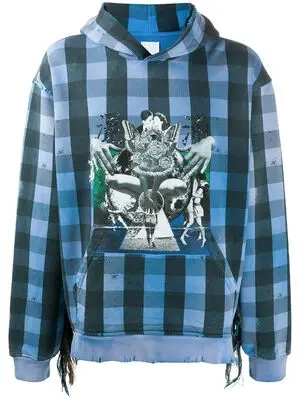 Alchemist Babylon Burning Check Hoodie - Blue