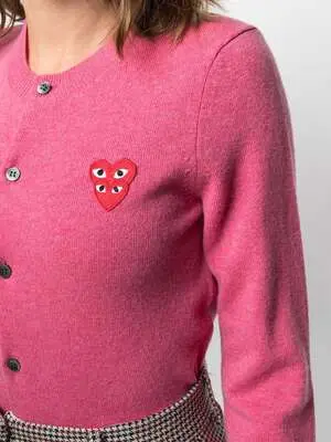 Play Comme Des Garcon Overlapping Heart Wool Cardigan