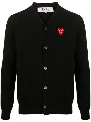 Play Comme Des Garcon Heart Logo Cardigan - Black