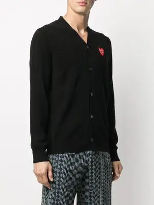 Play Comme Des Garcon Heart Logo Cardigan - Black