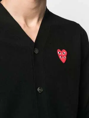 Play Comme Des Garcon Heart Logo Cardigan - Black