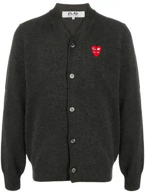 Play Comme Des Garcon Logo Button-down Cardigan - Grey