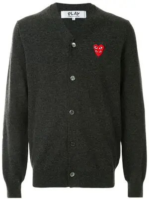 Play Comme Des Garcon Logo Button-down Cardigan - Grey