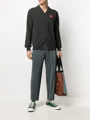 Play Comme Des Garcon Logo Button-down Cardigan - Grey