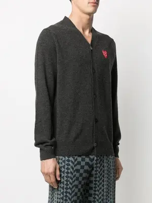 Play Comme Des Garcon Logo Button-down Cardigan - Grey