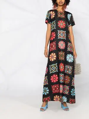 La DoubleJ Printed Silk Maxi Dress - Black