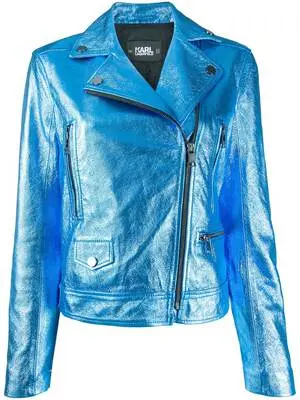 Karl Lagerfeld Metallic Biker Jacket Blue