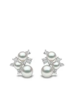 Yoko London 18kt White Gold Diamond And Pearl Stud Earrings - Silver