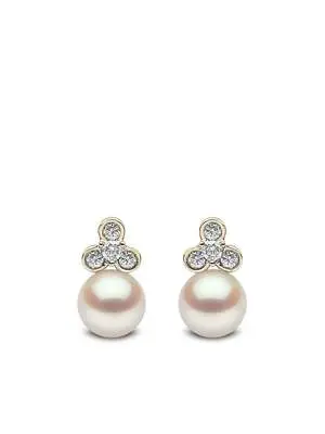 Yoko London 18kt Yellow Freshwater Pearl And Diamond Stud Earrings