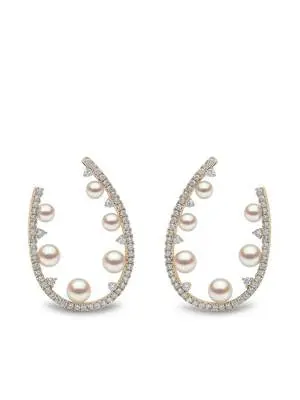 Yoko London 18kt Yellow Diamond And Pearl Hoop Earrings - Gold