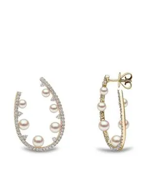 Yoko London 18kt Yellow Diamond And Pearl Hoop Earrings - Gold