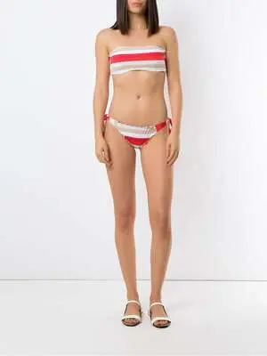 AMIR SLAMA Frufru Striped Bandeau Bikini Set - Neutrals