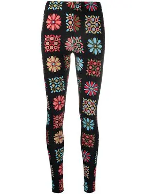 La DoubleJ Floral Stretch Leggings - Black