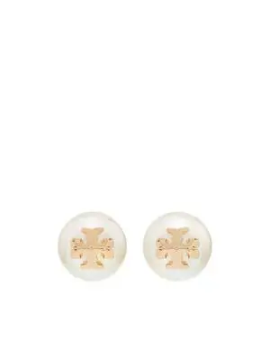 Tory Burch Logo Pearl Stud Earrings - Gold