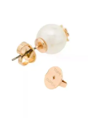Tory Burch Logo Pearl Stud Earrings