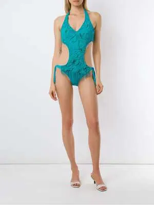 AMIR SLAMA Embroidered Crochet One-piece