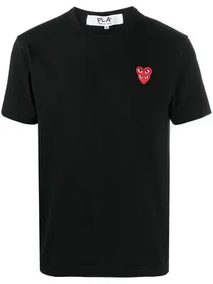 Play Comme Des Garcon Heart-embroidered Crew-neck T-shirt - Black