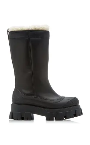 Prada Monolith Shearling-trimmed Leather Boots