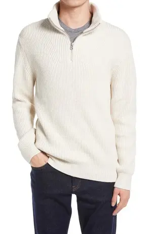 French Connection Ribbed Cotton Blend Half-zip Sweater