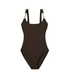 Tory Burch Clip Tank Swimsuit Dark Fudge