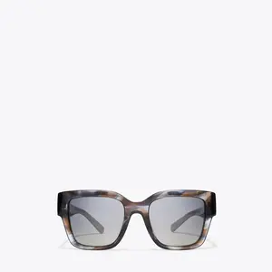 Tory Burch Miller Square Sunglasses - Blue Smoke Tortoise/polar Gray Gradient