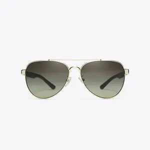 Tory Burch Tory Burch T-Logo Pilot Sunglasses Gold/black