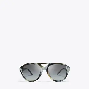 Tory Burch Miller Aviator Sunglasses - Ivory Brown Horn/light Gray Gradient