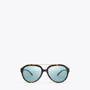 Tory Burch Miller Aviator Sunglasses - Tortoise/petrol Green