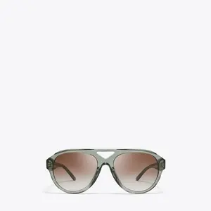 Tory Burch Miller Aviator Sunglasses - Transparent Sage/light Gray Gradient