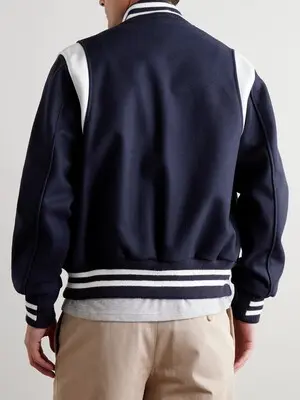 Golden Bear The Hayes Leather-panelled Wool-blend Varsity Jacket - Blue