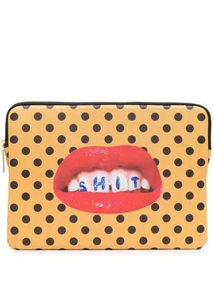 SELETTI Teeth Polka-dot Print Laptop Case - Yellow