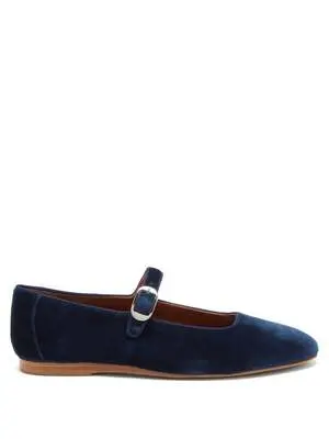 Le Monde Beryl Le Monde Beryl - Velvet Mary Jane Flats - Womens - Navy - Navy