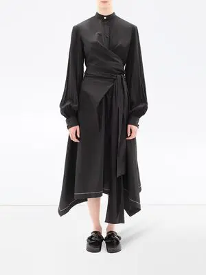 JW Anderson Wrap-style Midi Shirt Dress With Band Collar And Tie Detail