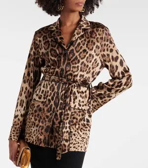 Dolce & Gabbana Leopard-print Silk-blend Top - Beige