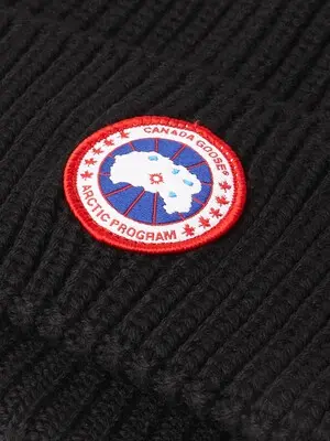 Canada Goose Logo Ribbed Merino Wool Beanie - Black