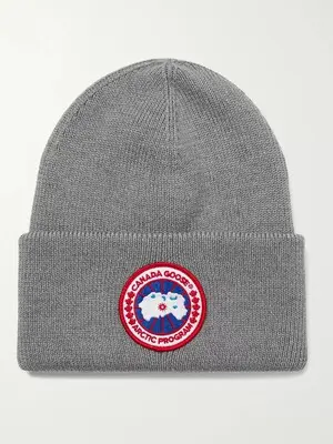 Canada Goose Logo-appliquéd Merino Wool Beanie - Gray