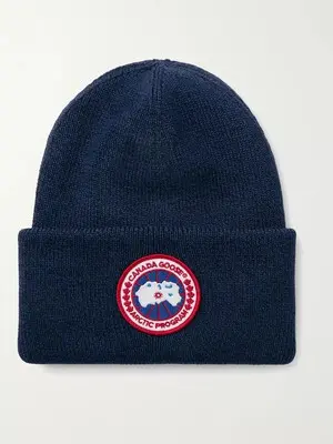 Canada Goose Logo-appliquéd Merino Wool Beanie - Blue