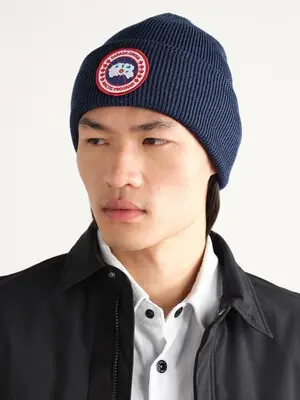Canada Goose Logo-appliquéd Merino Wool Beanie - Blue