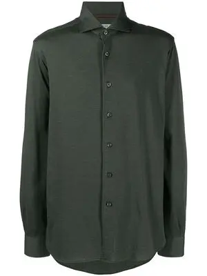 ORIAN Spread Collar Piqué Shirt - Green
