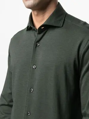 ORIAN Spread Collar Piqué Shirt - Green