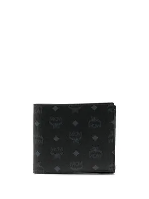 Mcm Small Monogram-print Bi-fold Wallet - Black